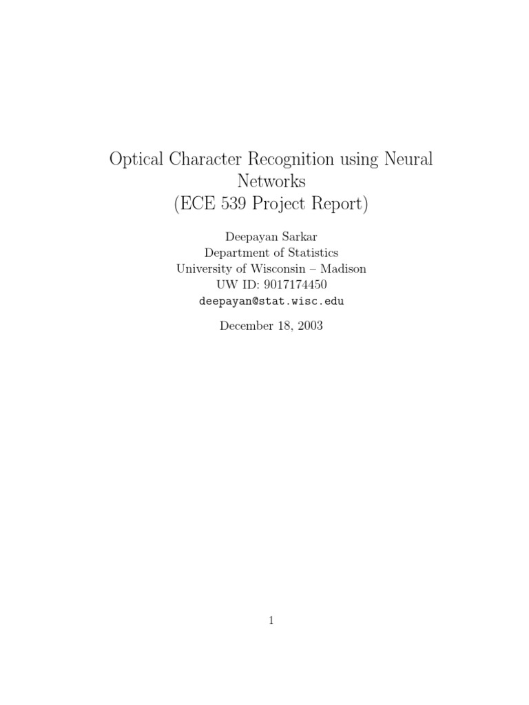Optical Character Recognition Using Neural Networks (ECE 539 Project Report) | PDF | Optical ...