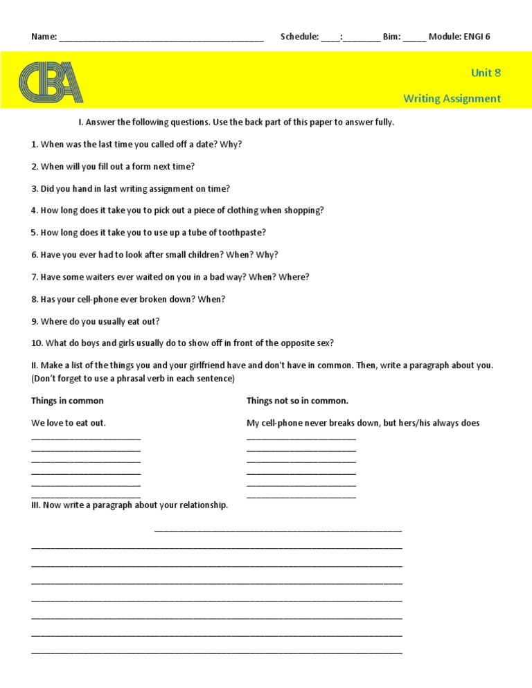 Unit 8 Writing Assignment: Things in Common Things Not So in Common ...