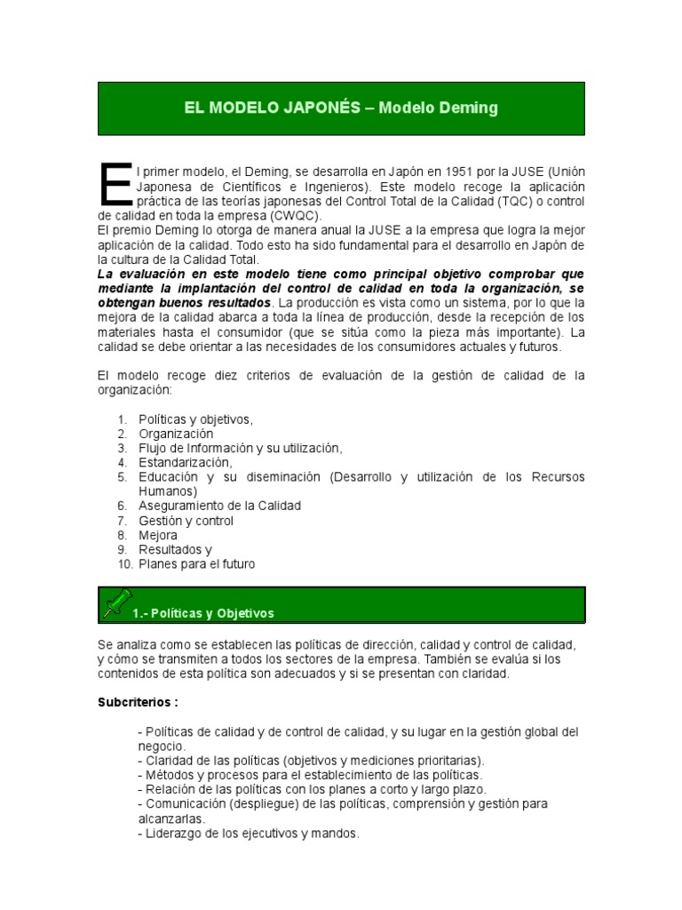 Modelo Deming | PDF | Calidad (comercial) | Planificación