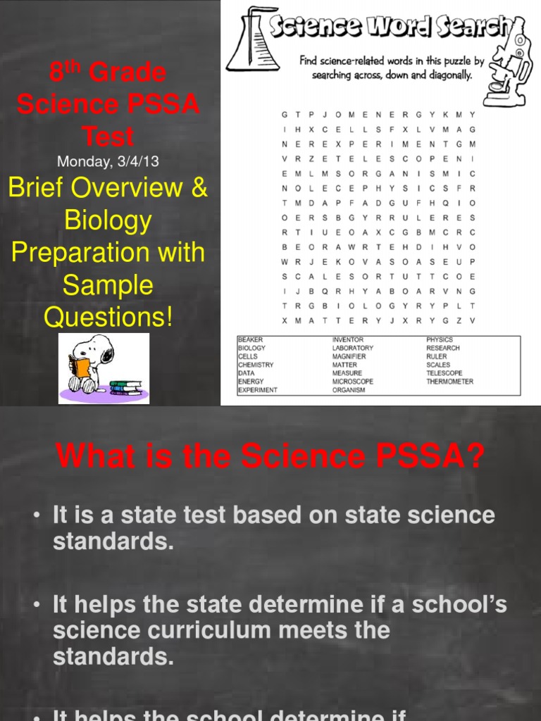 8 Grade Science PSSA Test: Brief Overview & Biology Preparation With ...