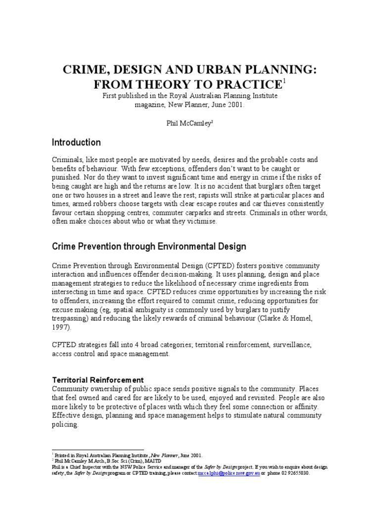 Crime, Design and Urban Planning: Applying Crime Prevention Through ...