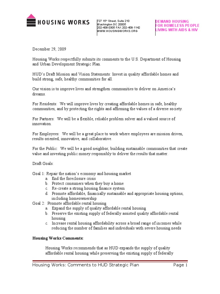 Housing Works HUD Strategic Plan | PDF | Homelessness | Affordable Housing