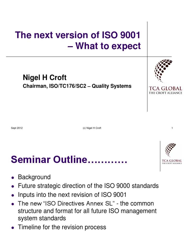 The Next Version of ISO 9001 - What To Expect: Nigel H Croft | PDF ...