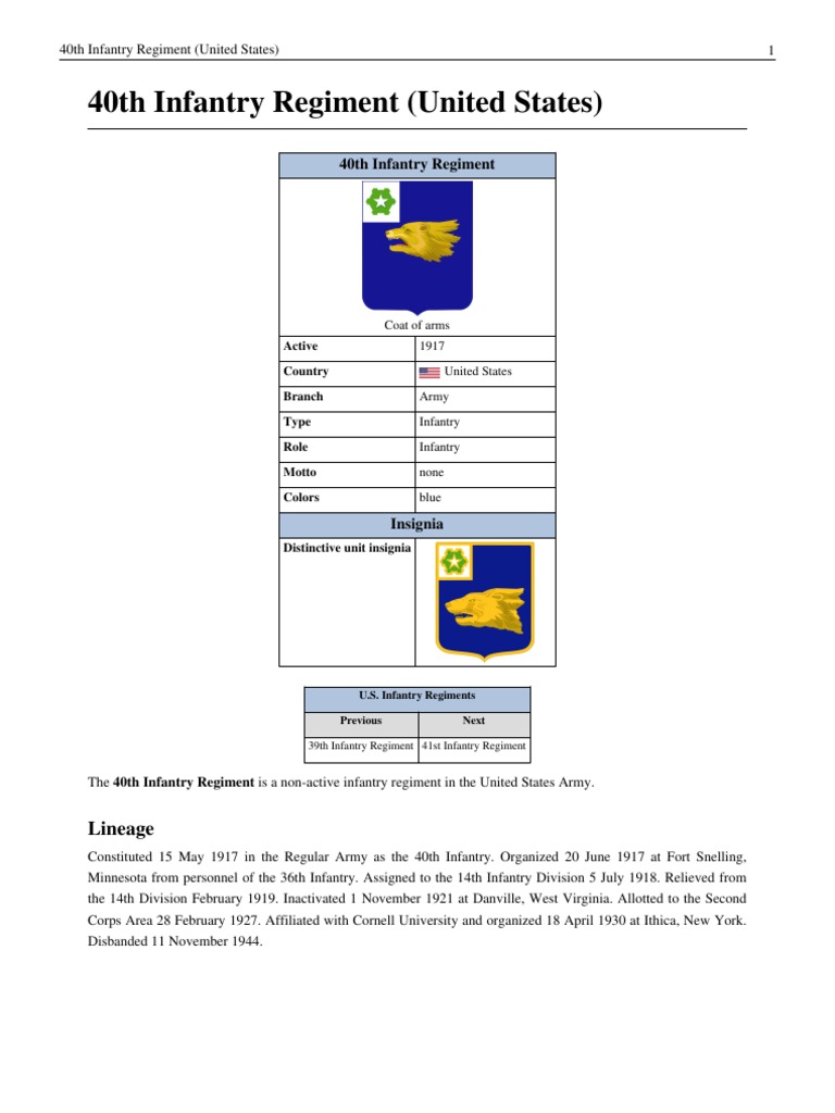 40th Infantry Regiment (United States) | PDF | Military Units And ...