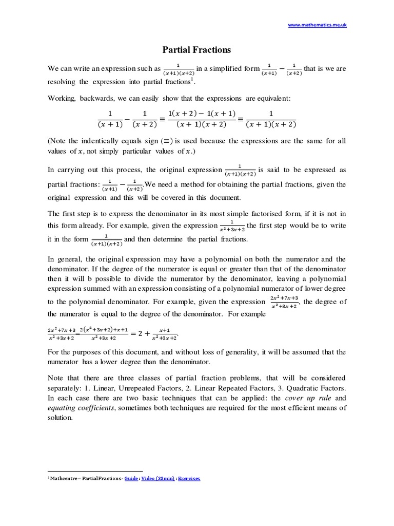 Partial Fractions | Download Free PDF | Fraction (Mathematics) | Algorithms