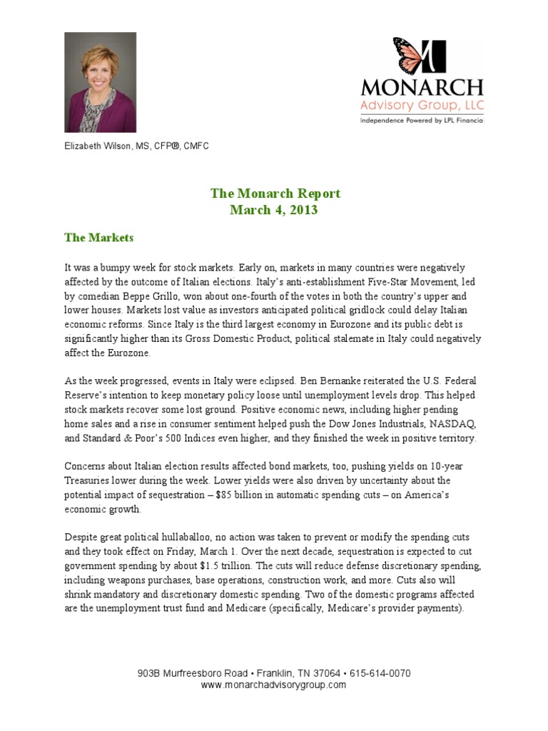 The Monarch Report 3/4/2013 | PDF | S&P 500 Index | Index (Economics)