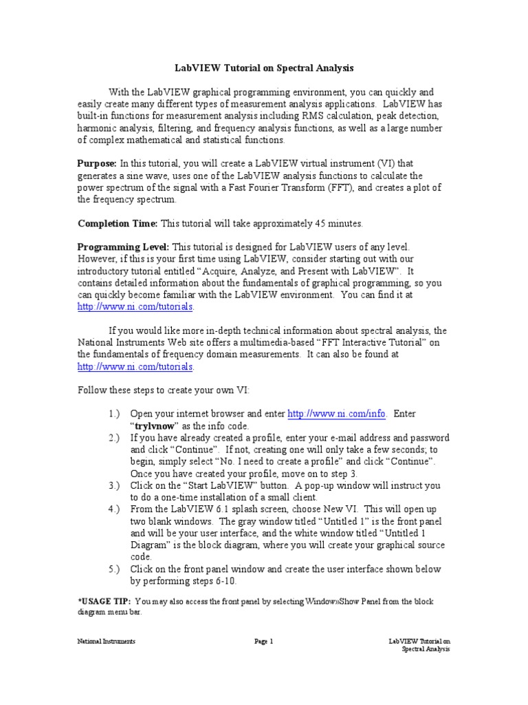LabVIEW Spectral Tutorial | PDF | Spectral Density | Amplitude