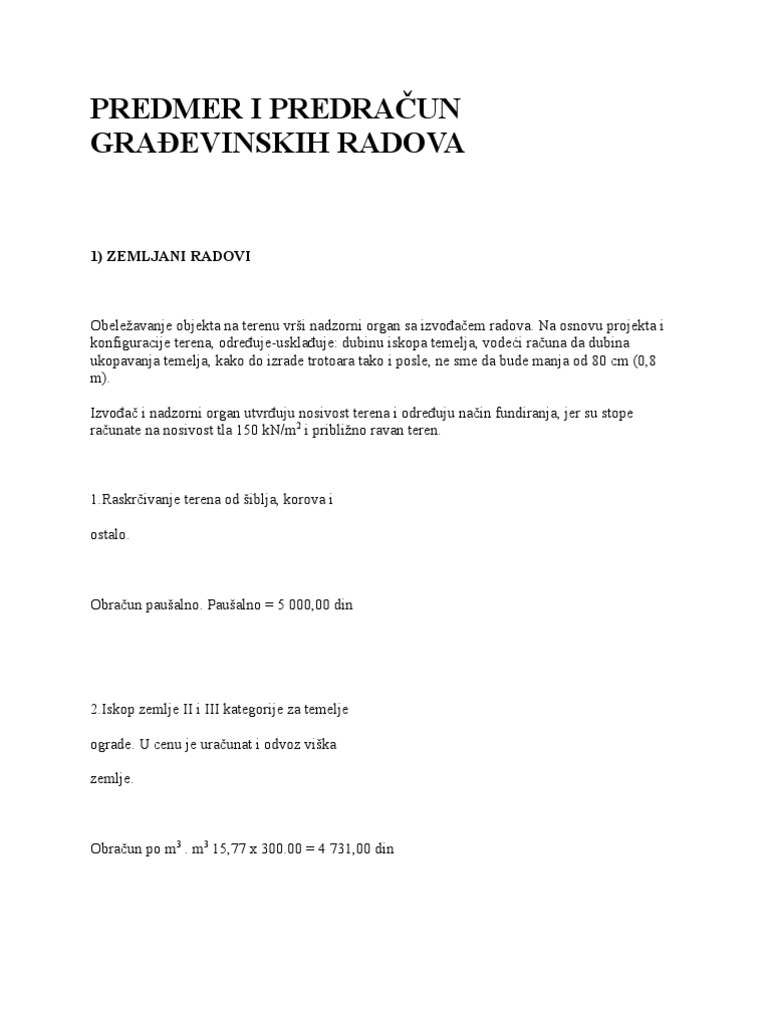 Predmer I Predračun Građevinskih Radova | PDF