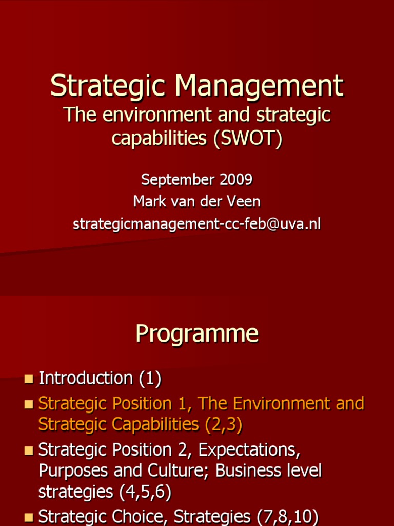 Strategic Management: The Environment and Strategic Capabilities (SWOT ...
