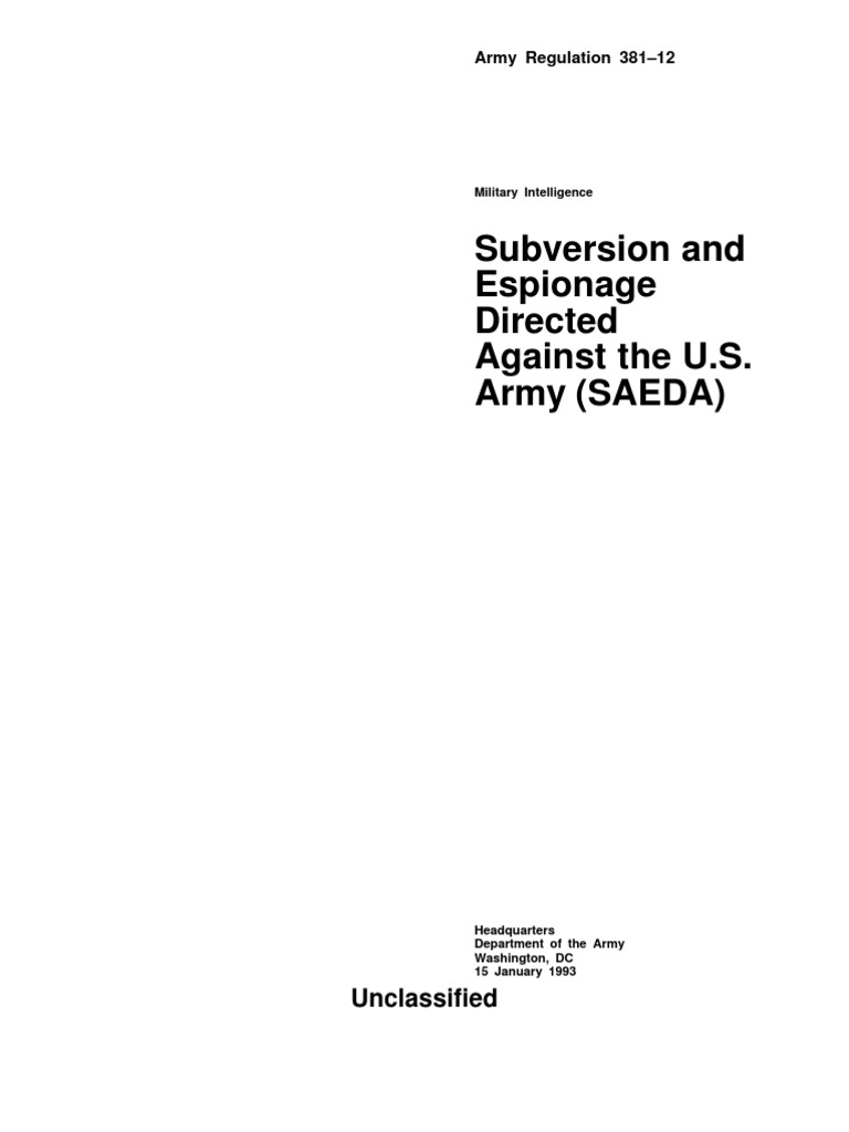Army Regulation 381-12: SAEDA Overview | PDF | Classified Information ...