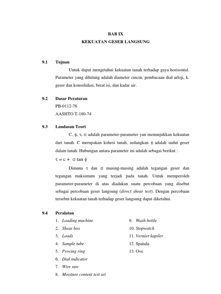 Kekuatan Geser Tanah: Uji Geser Langsung | PDF