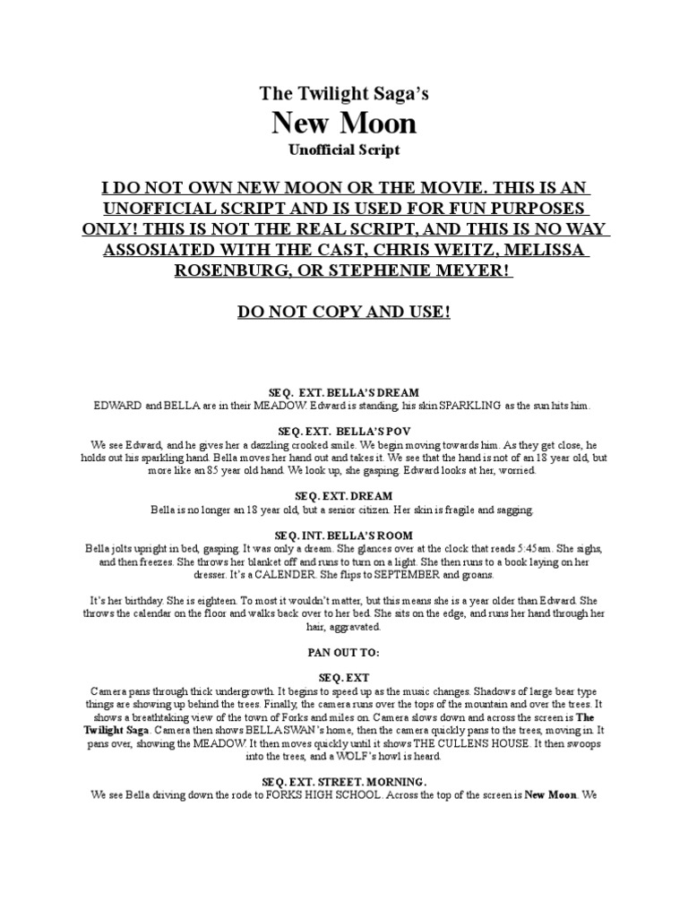 New Moon UNOFFICIAL Script | PDF | The Twilight Saga (Film Series ...