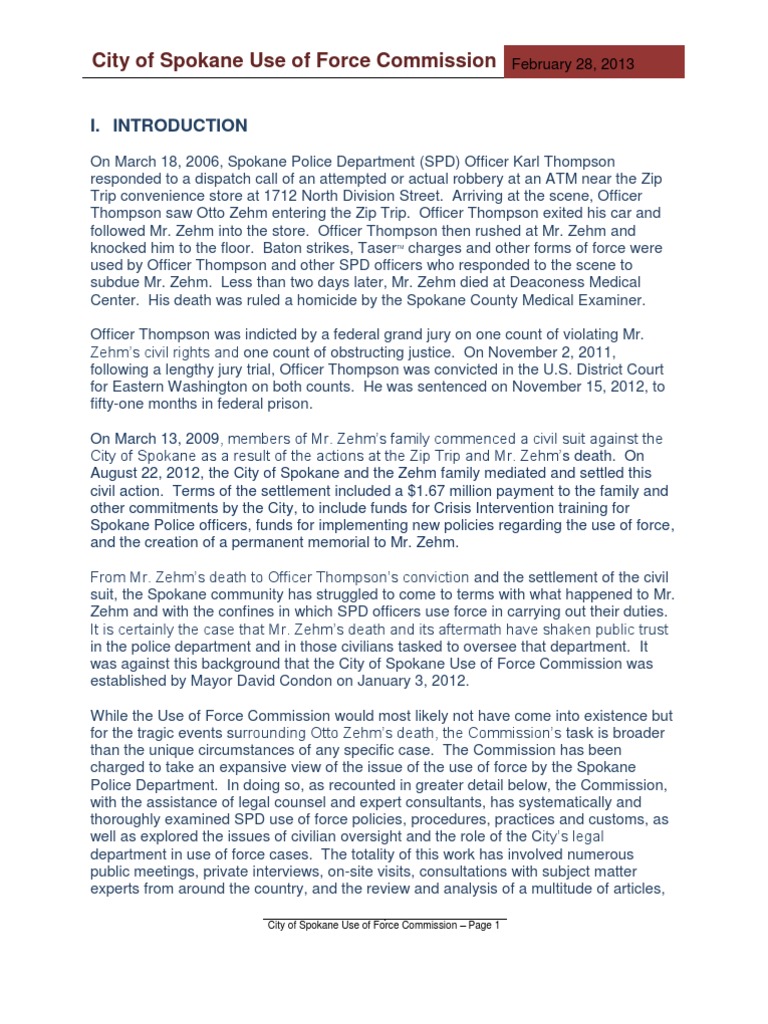 City of Spokane Use of Force Commission, Final Report | PDF | Use Of ...