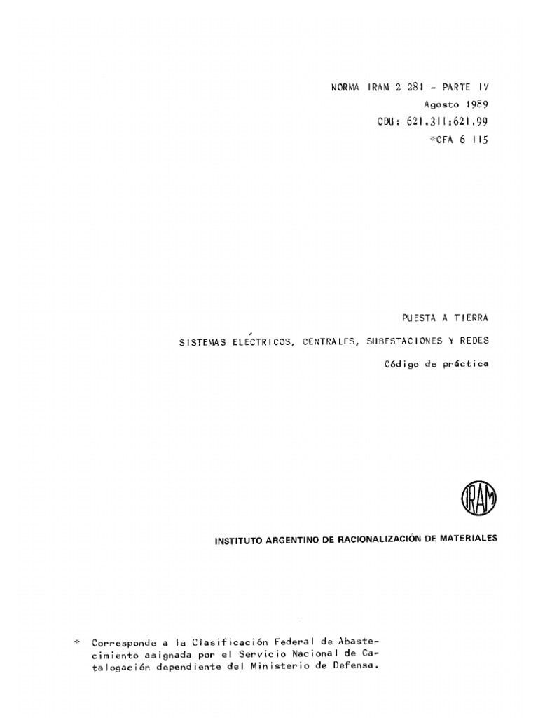 IRAM 2281-4 Sistemas Electricos Centrales y Subestaciones PDF | PDF