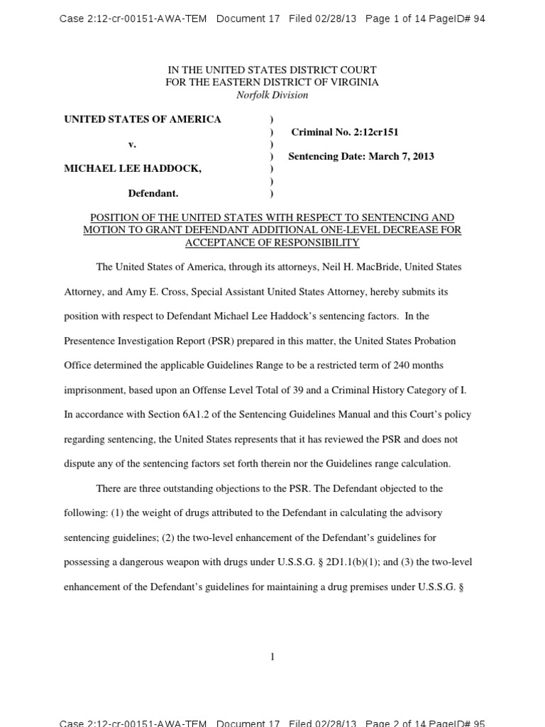 United States of America Vs Michael Lee Haddock Aka Mr. Mike | PDF ...