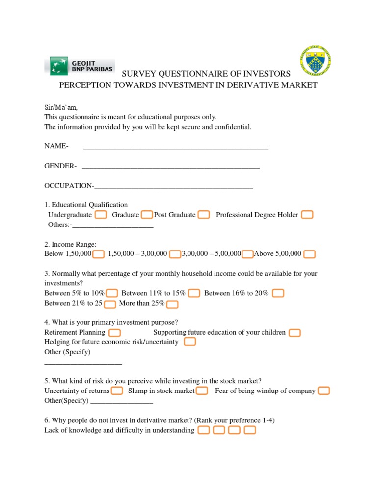 Survey Questionnaire of Investors | PDF | Derivative (Finance ...