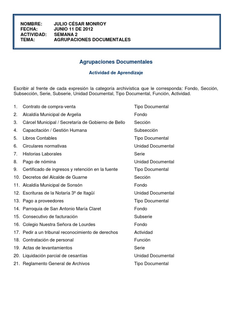 Clasificación de Agrupaciones Documentales | PDF | Ciencias sociales