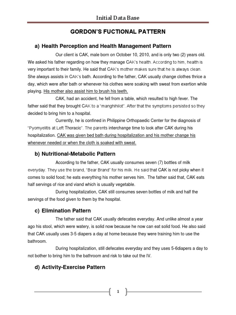 Gordon'S Fuctional Pattern: A) Health Perception and Health Management ...