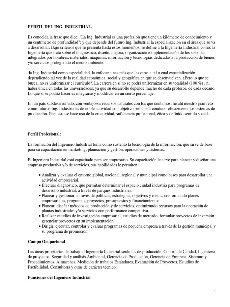 Perfil Del Ingeniero Industrial Pdf