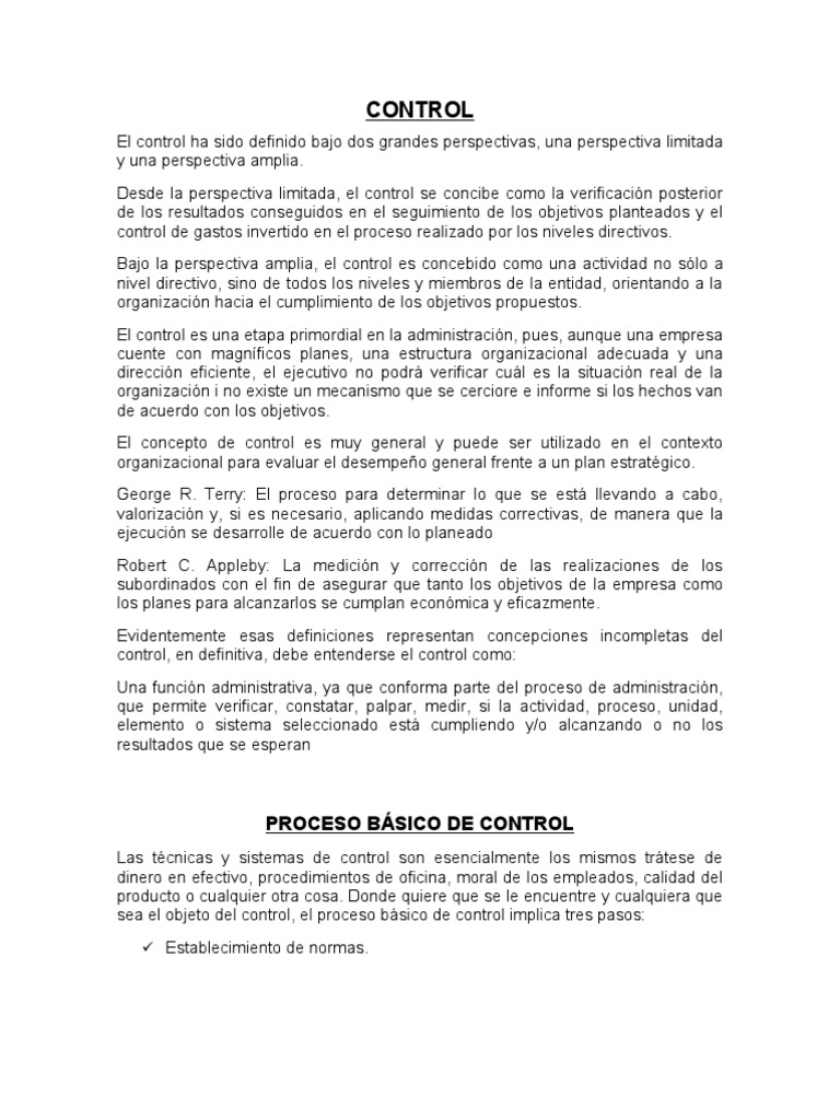 Proceso Básico de Control Administrativo | PDF | Medición | Planificación