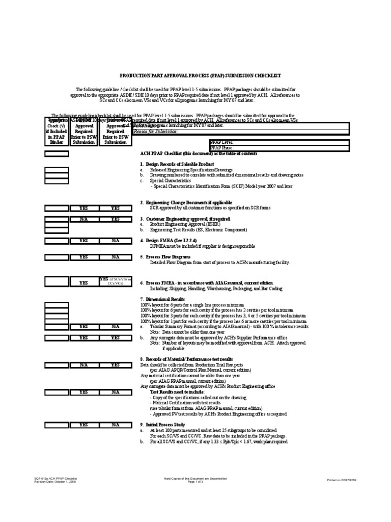 PPAP Checklist | Business Process | Production And Manufacturing
