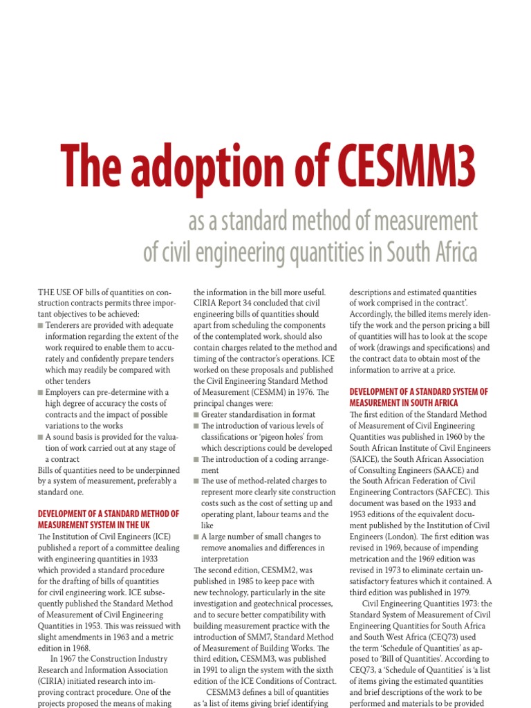 The Adoption of CESMM 3 | Specification (Technical Standard ...