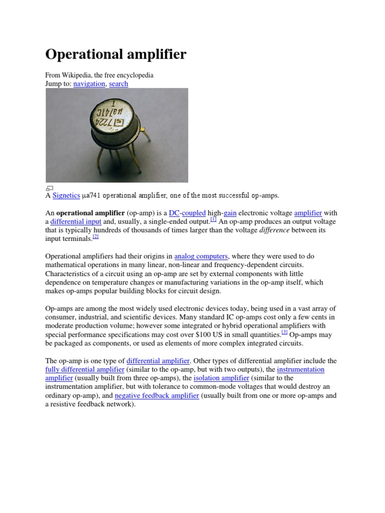 Operational Amplifier | PDF | Operational Amplifier | Amplifier