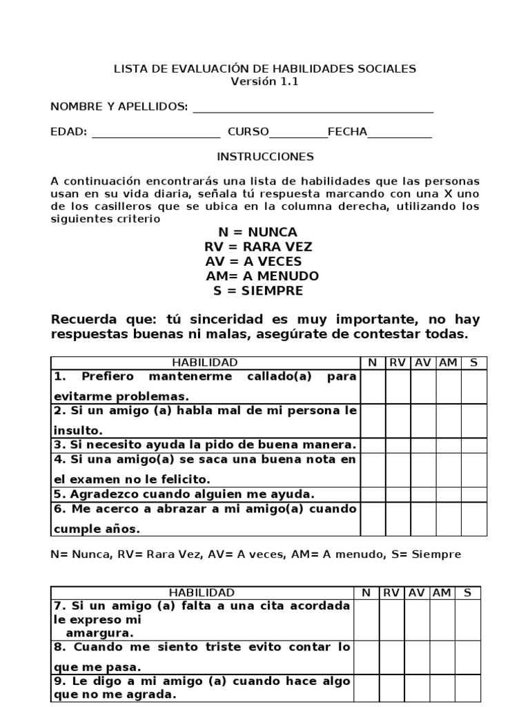 Evaluación de Habilidades Sociales | PDF | Toma de decisiones | Sicología