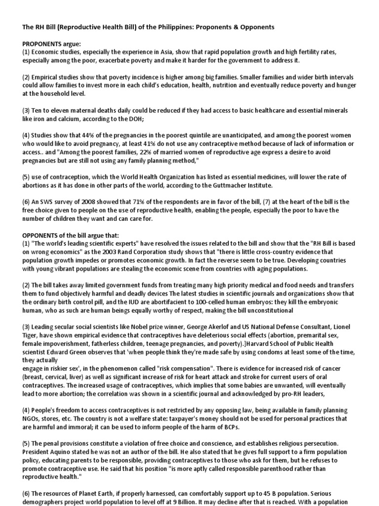 The RH Bill (Pros & Cons) | PDF | Sexual Health | Human Pregnancy