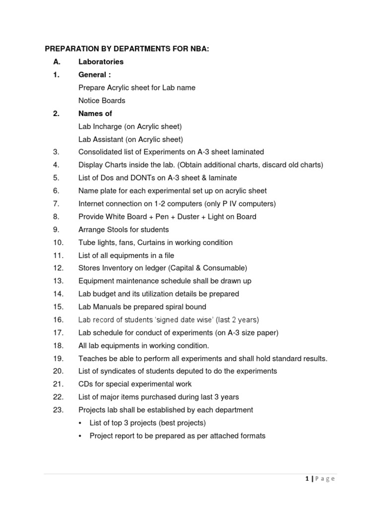 Preparation by Departments For NBA | PDF | Lesson Plan | Teachers