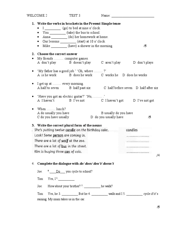 Welcome 2 - Test Present Simple | PDF | Language Families | Linguistic ...