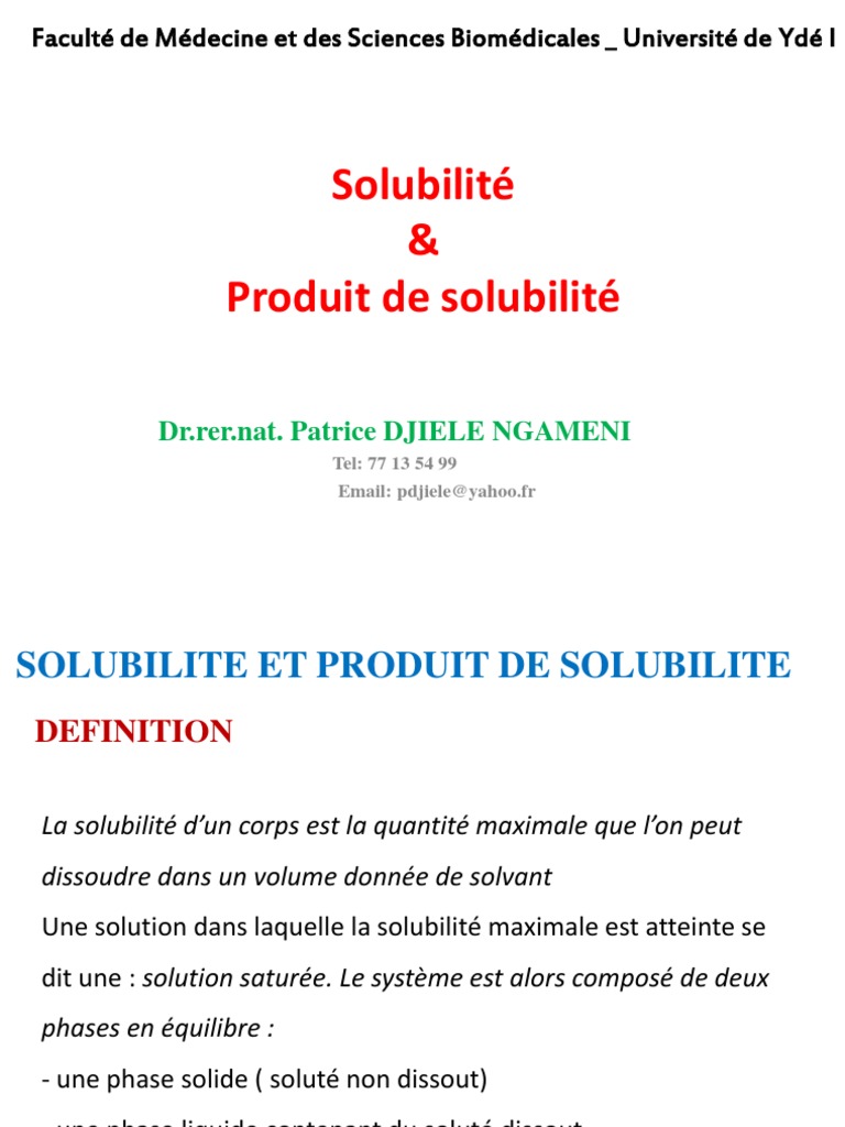 Solubilité & Produit de Solubilité | PDF | Ph | Température