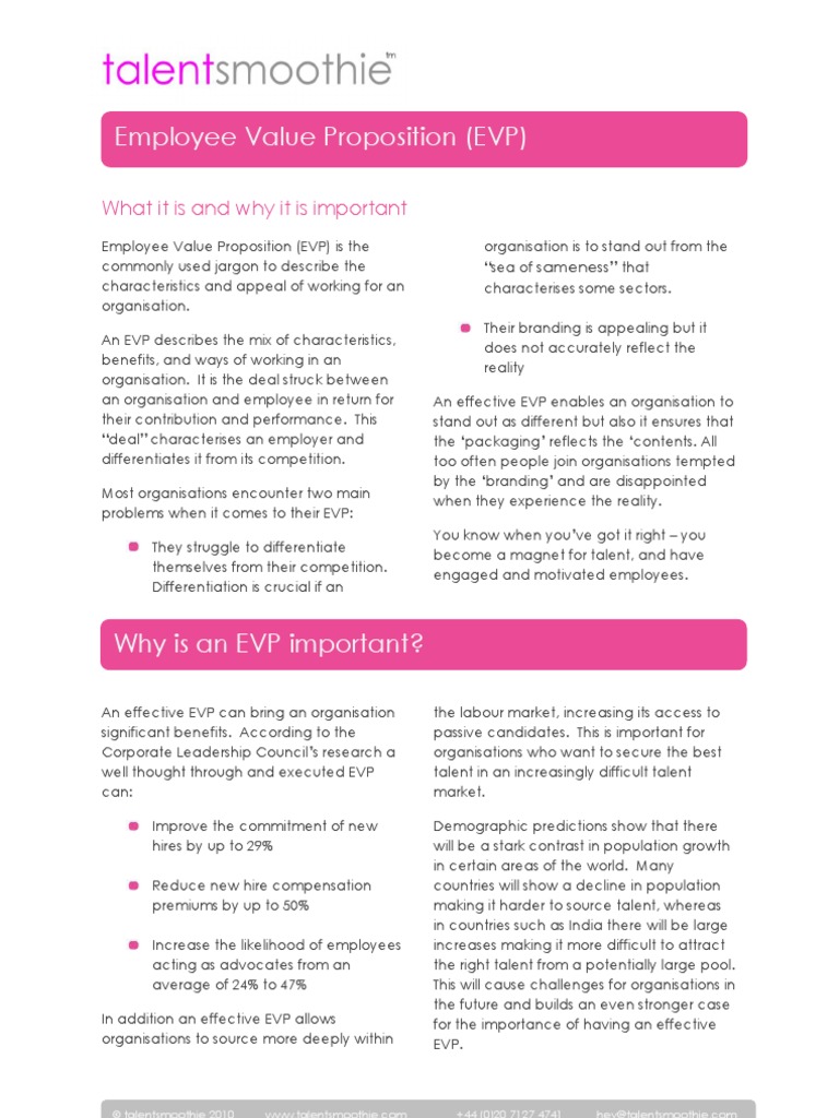 Employee Value Proposition Infosheet PDF | PDF