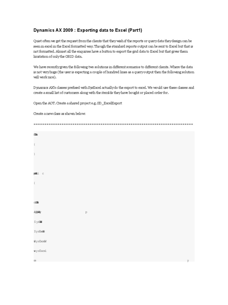 Dynamics AX 2009 Reporting To EXCEL | PDF | Filename | Microsoft Excel
