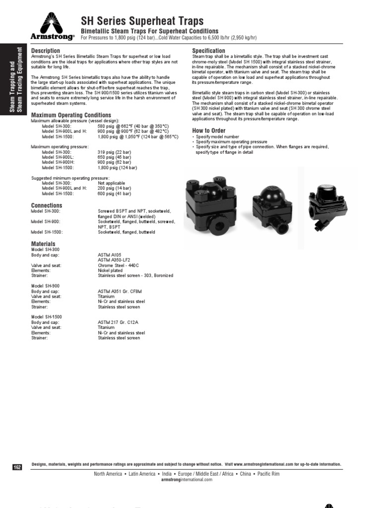 Armstrong - SH Series Bimetallic Traps | PDF | Steam | Valve