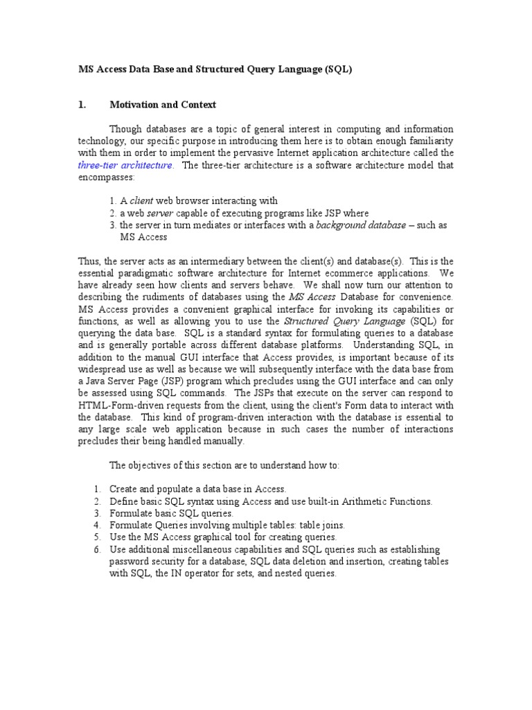 MS Access DataBase Topics | PDF | Microsoft Access | Sql