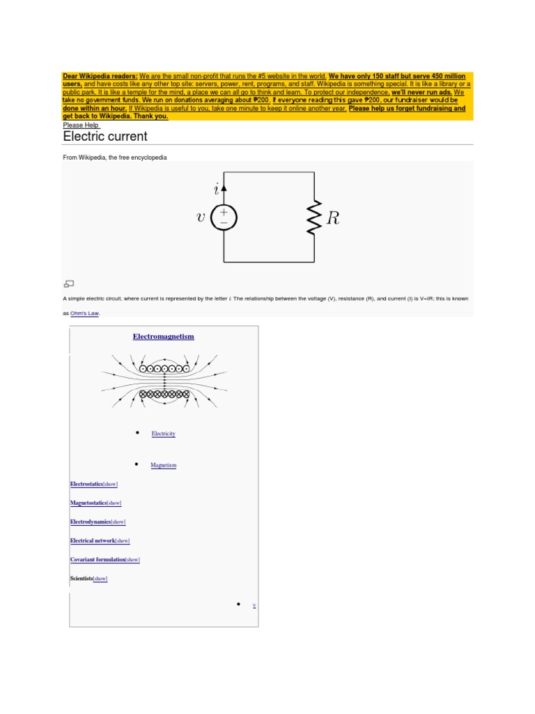 Electric Current: From Wikipedia, The Free Encyclopedia | PDF ...