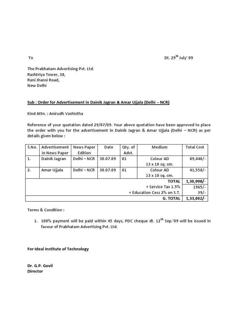 Work Order | PDF | Delhi | Newspaper Publishing