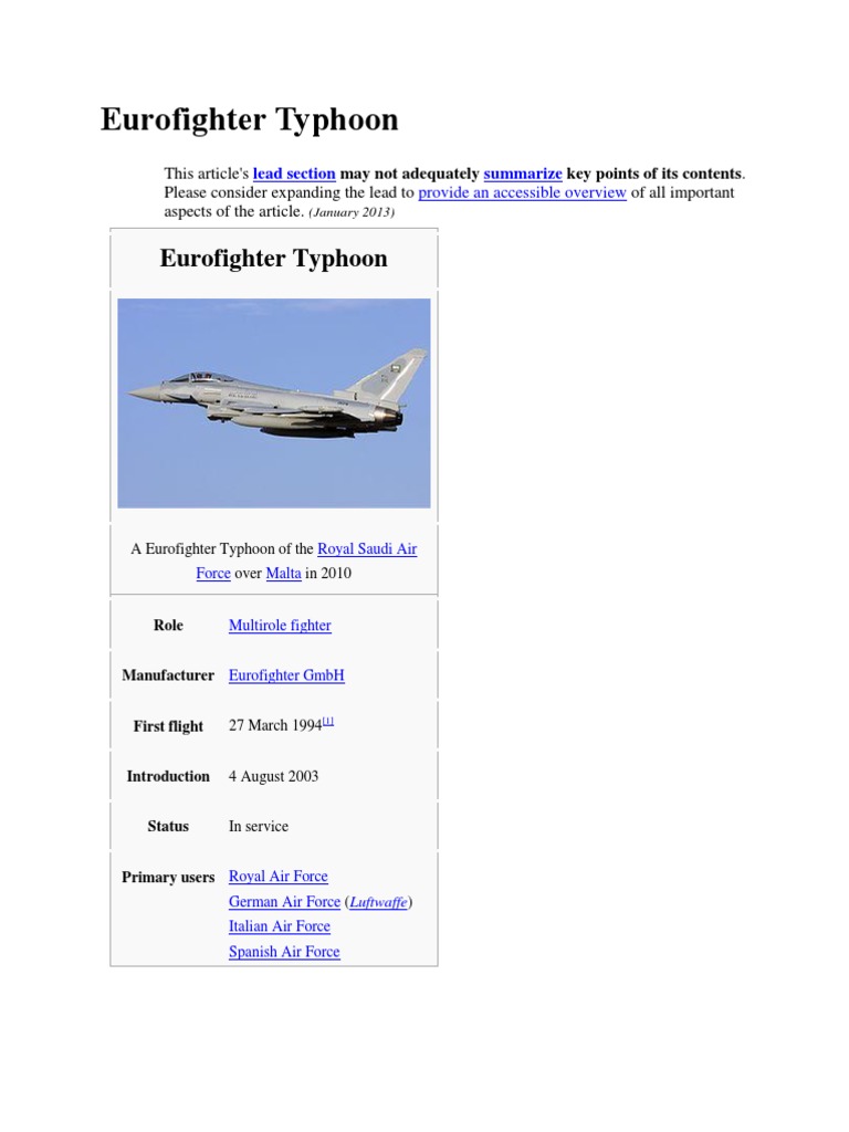 Eurofighter Typhoon Overview and Specs | PDF