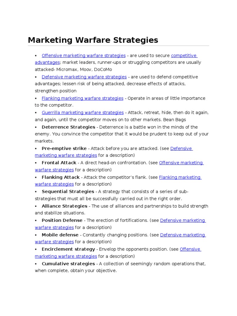 Marketing Warfare Strategy | PDF | Strategic Management | Flanking Maneuver