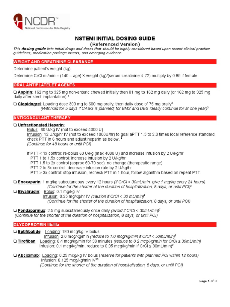 Nstemi Referenced Dosing Guide | Cardiovascular System | Cardiology