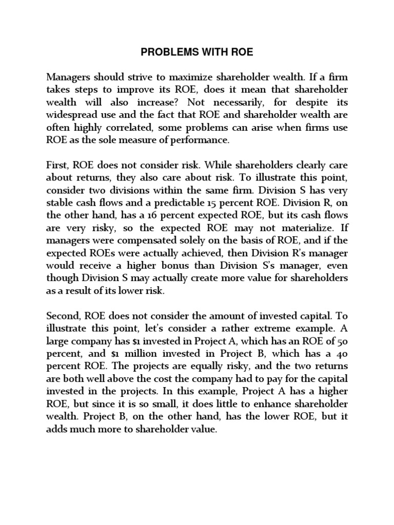 Problems With ROE | PDF | Wealth | Shareholder Value