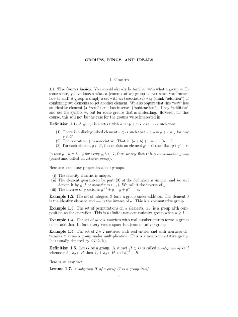 Groups Rings Ideals | PDF | Ring (Mathematics) | Group (Mathematics)
