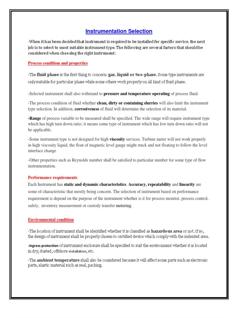 Instrumentation Selection Guide | PDF | Measuring Instrument ...