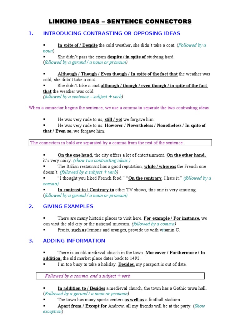 Sentence Connectors | PDF | Sentence (Linguistics) | Comma