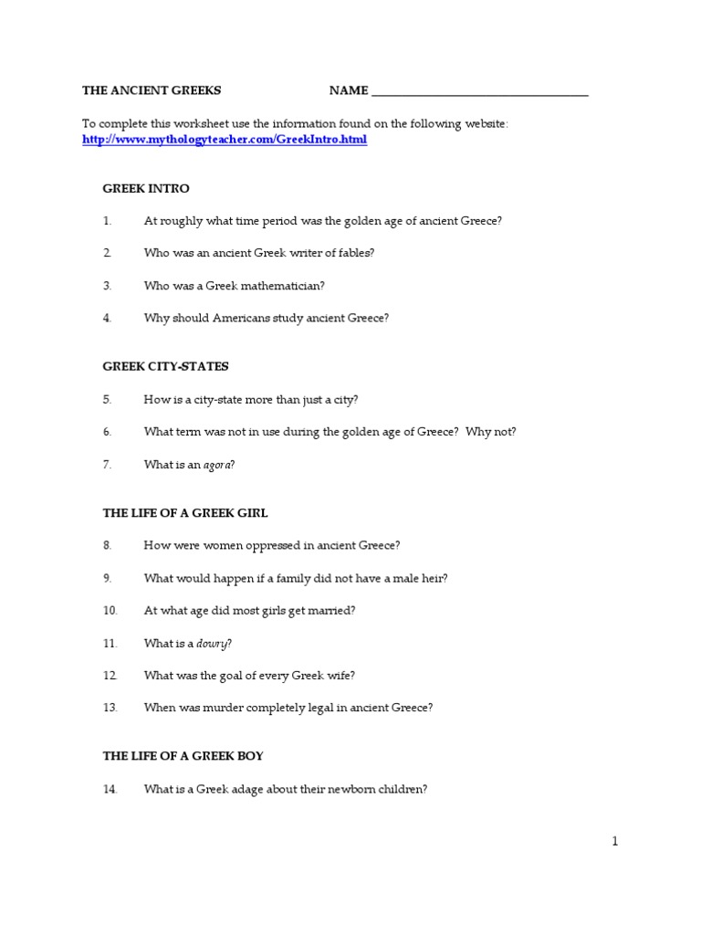 Ancient Greek Web Quest | PDF | Ancient Greece | Sparta