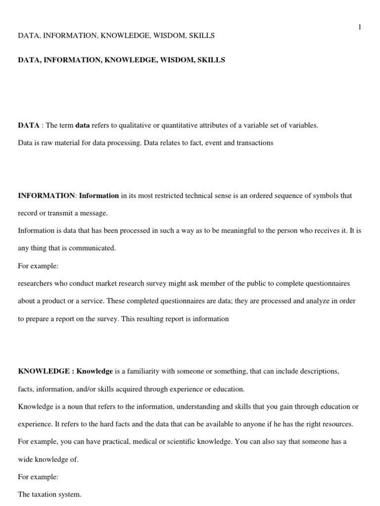 Data, Information, Knowledge, Wisdom, Skills | PDF | Data | Skill