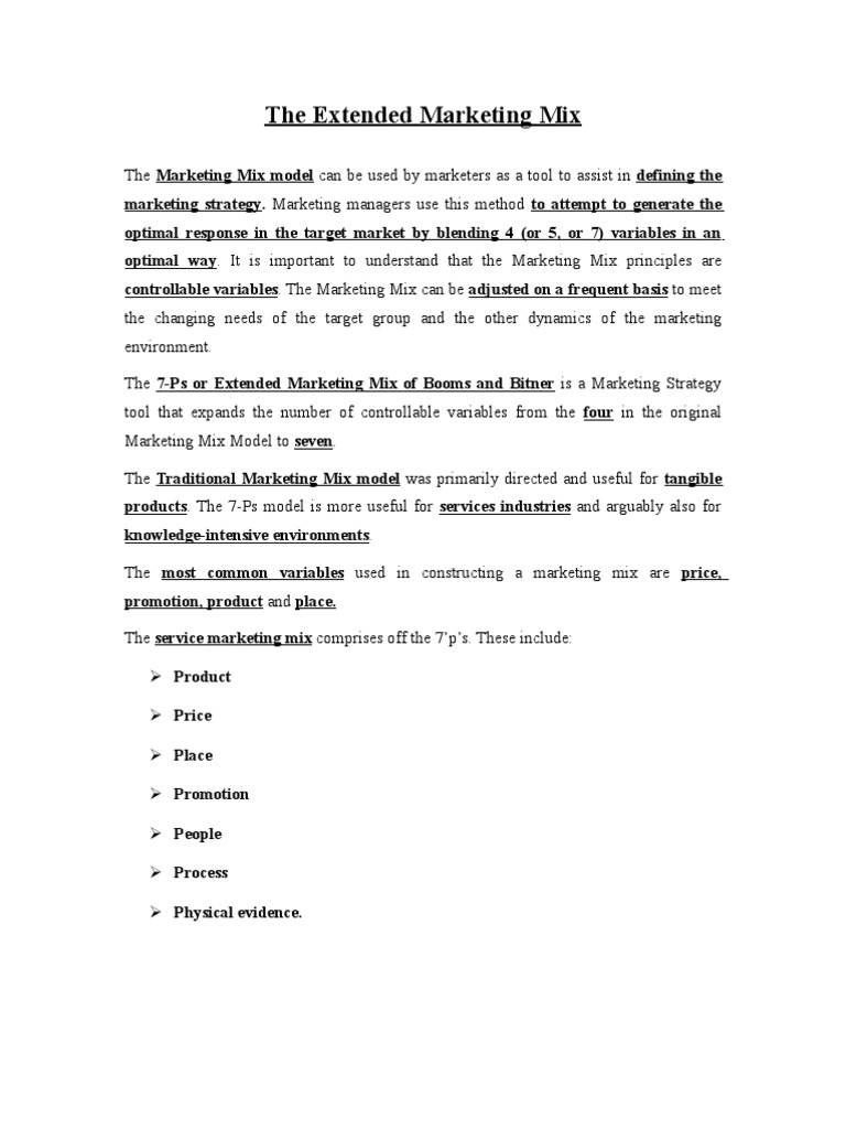 The Extended Marketing Mix | PDF | Product (Business) | Marketing