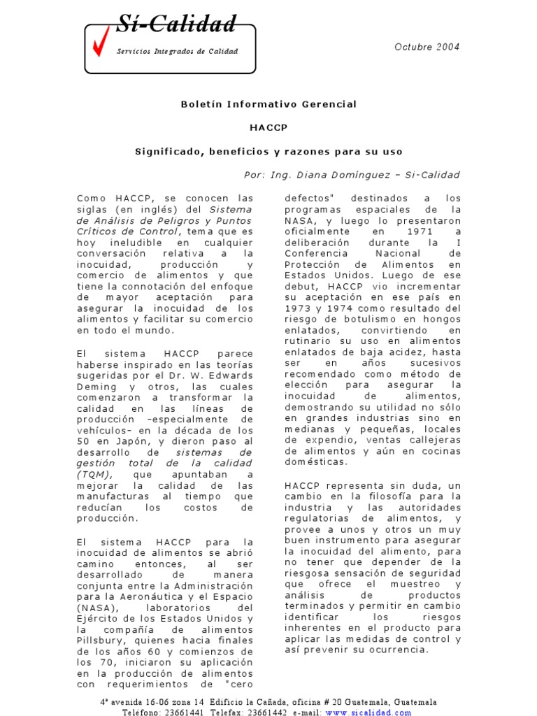 Boletín Informativo Gerencial Haccp Significado, Beneficios y Razones ...