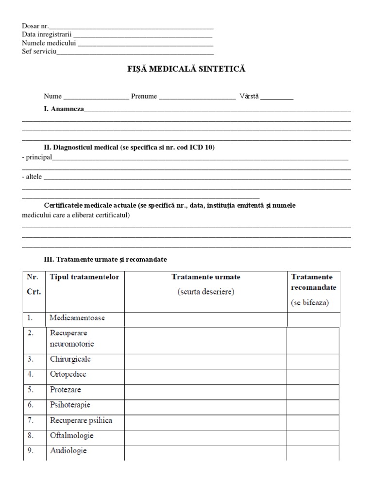 fisa medicala sintetica fisa medicala sintetica
